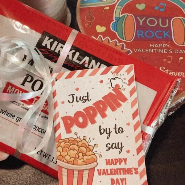 Valentine Popcorn Gift Tags, Just Poppin by to Say Happy Valentines Day ...