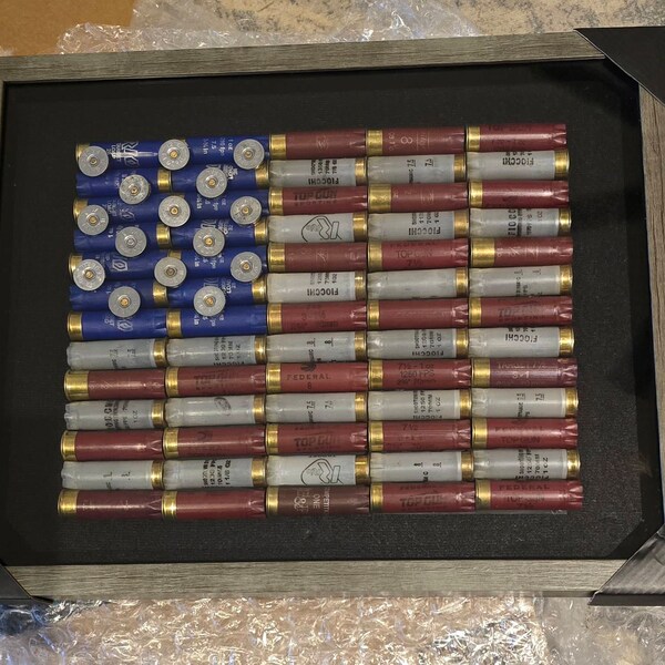 Small Shotgun Shell American Flag in a Faux Barnwood Shadowbox. - Etsy