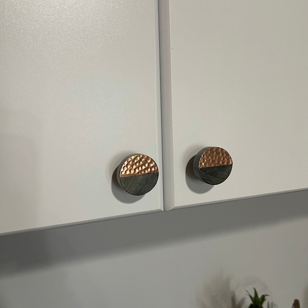 Gray Stone + Hammered Copper Round Knob - Unique Cabinet Pulls ...