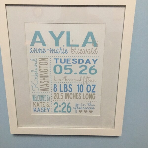 Birth Stats Sign Wall Art. Baby Statistics Personalized Baby Stats ...