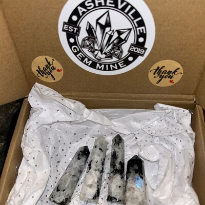 Moonstone Tower Points Moonstone Crystal Obelisk Black & White Small ...