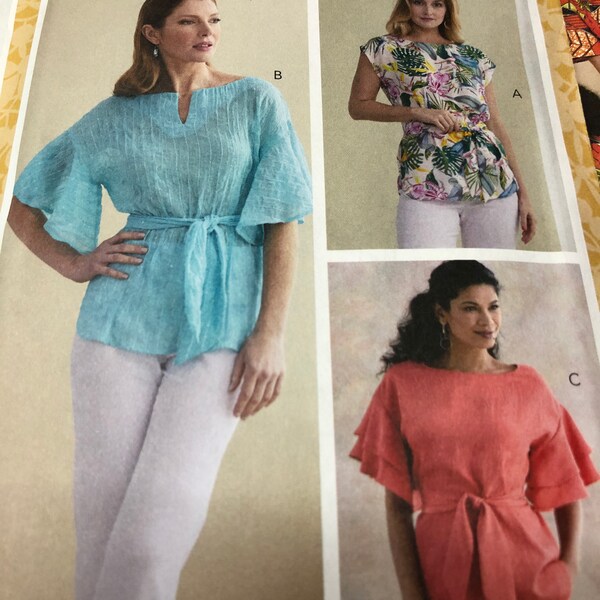 Sewing Pattern for Women's Tops, Short Sleeve Tie Front Blouse Pattern ...