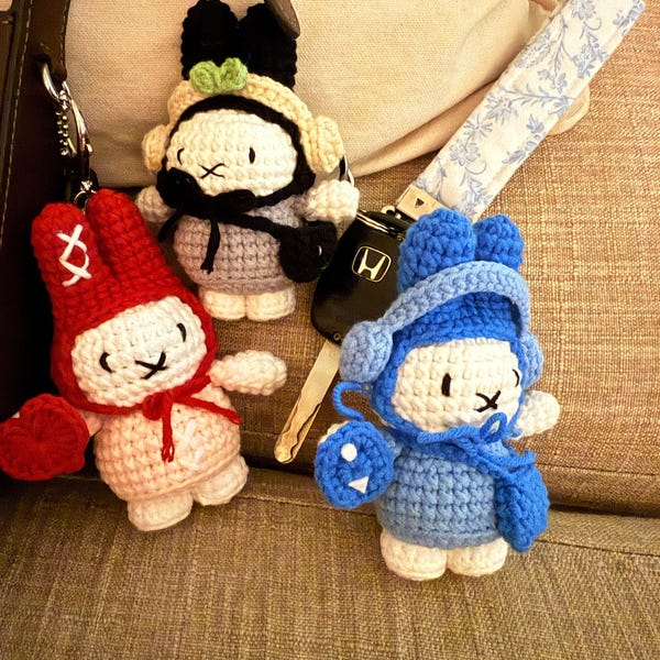 Handmade Crochet Bear and Bunny Keychains – Fuzzy Animal Bag Charms ...