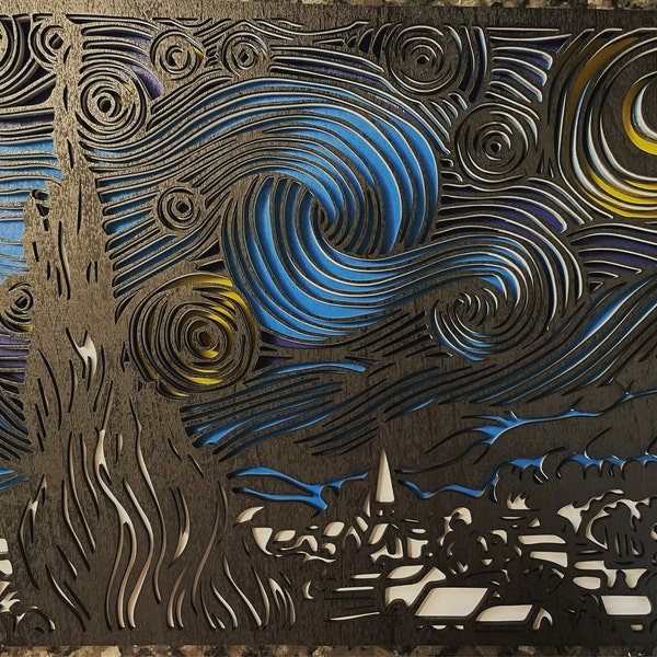 Starry Night - 5 Layer Laser Cut Files, Multilayer SVG DXF for CNC ...