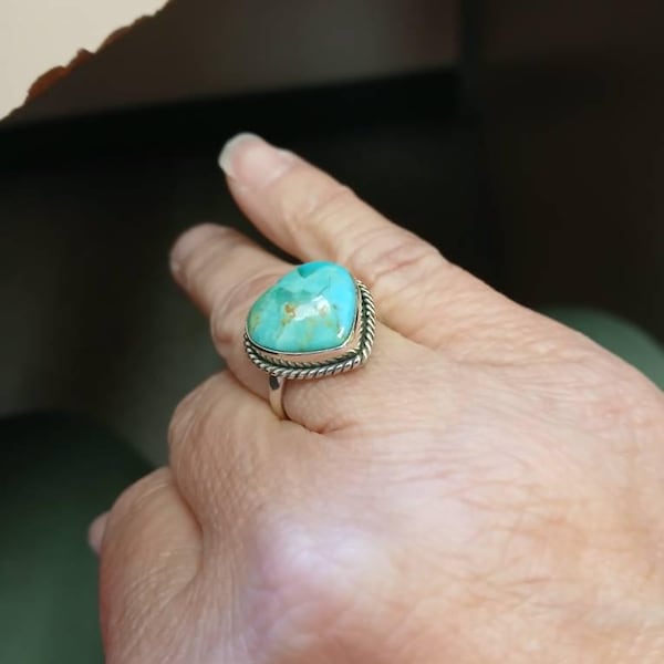 Genuine Turquoise Ring - 925 Sterling Silver Ring - Large Oval ...