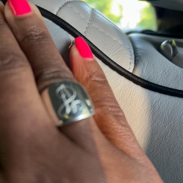 925 Sterling Silver Monogram Signet Cigar Band Dome Ring, Engravable ...