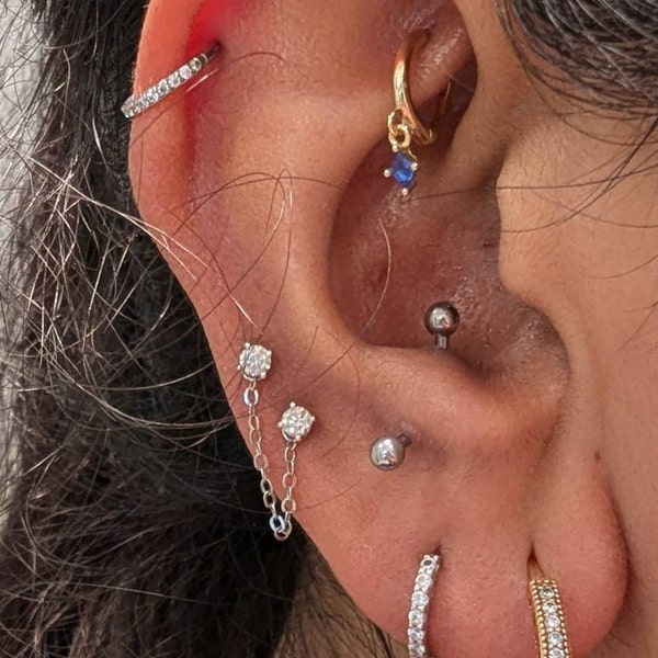 Sapphire Tiny Dangle Rook Hoop Earring • Gemstone Helix Hoop • Rook ...