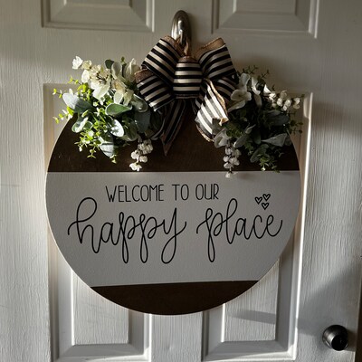 Front Door Decor Welcome to Our Happy Place Year Round Wreath Welcome ...