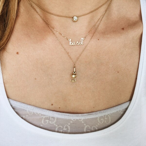 Tiny Name Necklace, Solid Gold Necklace, Small Nameplate Necklace, 18k ...