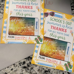 Printable Teacher Gift Card Holder for Summer, End of the School Year ...