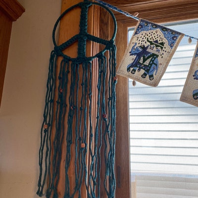 Macrame Peace Sign, Hippie Decor, Boho Home Decor, Peace Sign Decor ...