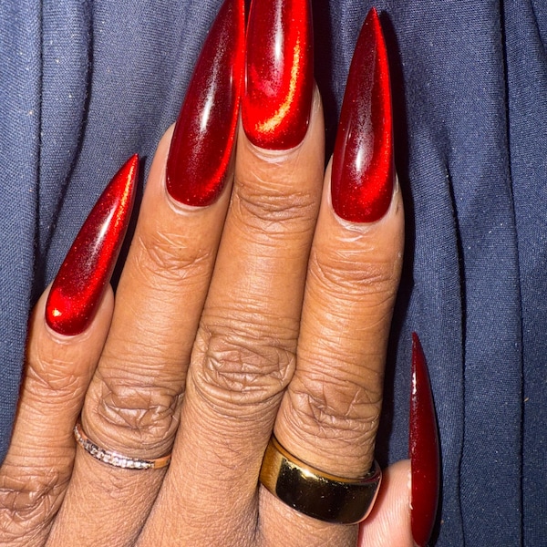 Noble Red-gold Jewelry Gem Shiny Glitter Red Nails|fake Nails|glossy ...