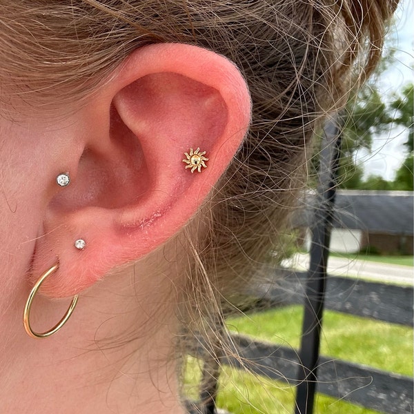 14K Gold Egyptian Sun Piercing – Handcrafted Cartilage Flat Back ...