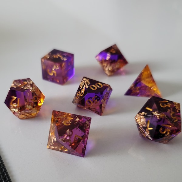 Eternal Sunset - Holographic Handmade Resin Sharp Edge Dice Set for Dnd ...