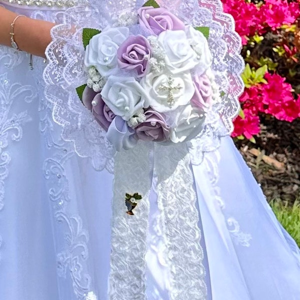 Communion Bouquet, First Holy Communion Floral Bouquet, 9 Inch, White ...