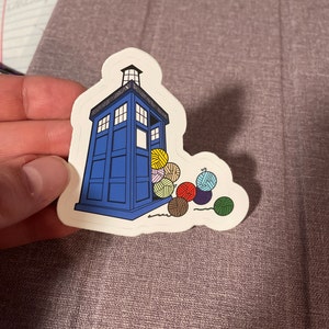 Knitting Blue Box Matte Vinyl Sticker, Yarn Stash, Bigger on the Inside ...