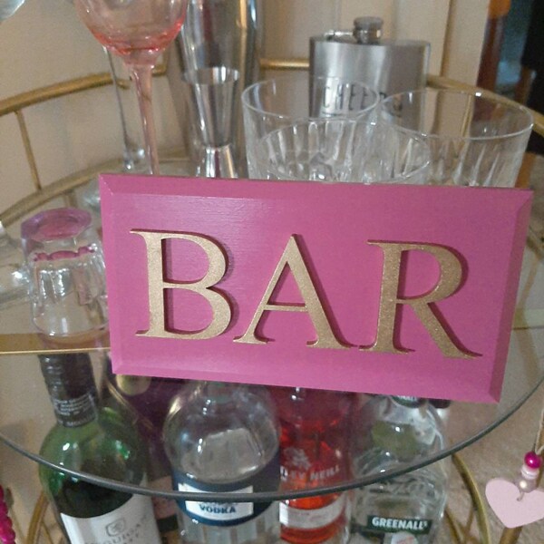Pink Bar Sign, Bar Cart Styling, Bar Cart Decor, Bar Accessory, Small ...