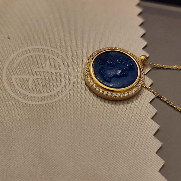 Intaglio Glass Ancient Greek Cross Necklace, Silver Glass Carved Cross ...