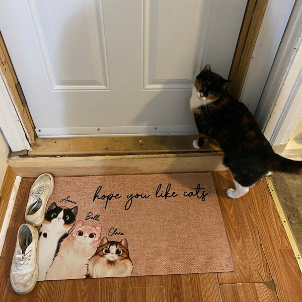 Personalized Cat Doormat, Cat Door Mat, Hope You Like Cats, Cat Rug ...
