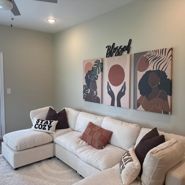 Framed Canvas Wasabi Wall Art Set of 3 Abstract Geometric Beige Japandi ...