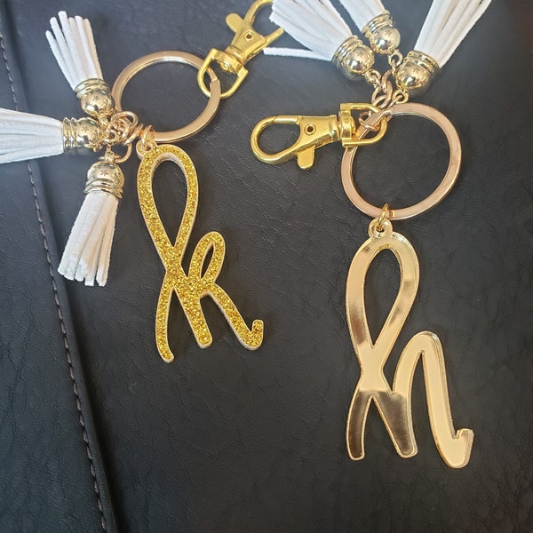 Individual Letter Keychain With Mini Tassels | Acrylic Initial Keychain ...