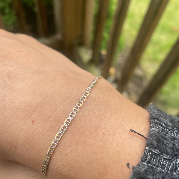 10k Real Gold Triple Link Charm Bracelets, Gold Rolo Chain Bracelets ...