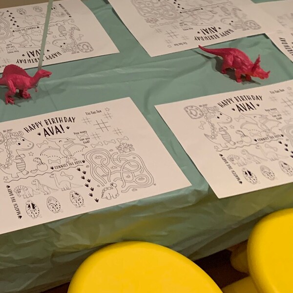 Dinosaur Coloring Placemat, Dino, Personalized, Digital File, Printable ...