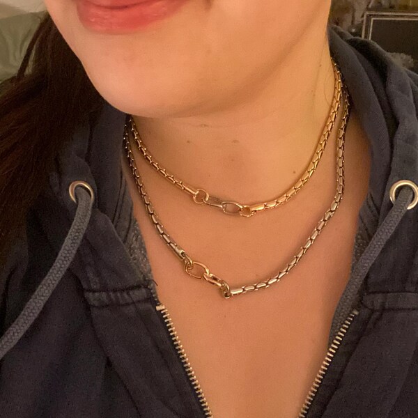Thick Silver Chain Necklace Two Tone Double Chain Necklace Silver Cuban ...