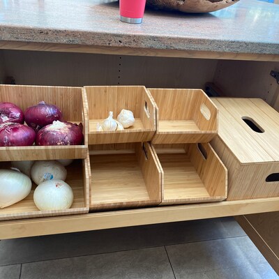 Mobilevision Bamboo Storage Bins for Pantry & Kitchen Cabinet Organizer ...