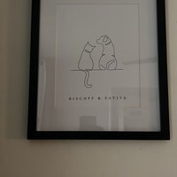 2 Cat Owner Wall Decor, 2 Cats Line Drawing Wall Art, Personalised Cat ...