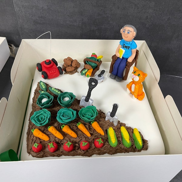 Handmade Edible Gardener Cake Topper, Lawnmower, Vegetables, Tractor ...