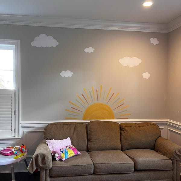 Large Boho Half Sun Watercolor Wall Decal - Nursery Decor, Kids Room ...
