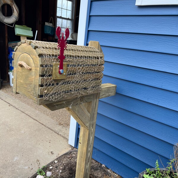 Rustic Lobster Trap Mailbox: Nautical Coastal Decor - Driftwood or ...