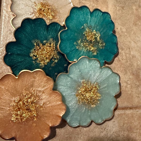 Ocean Inspired Collection - Gold Accented Flower Handmade Resin ...