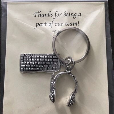 Call Center Staff Gift Keychain, Computer Keyboard Charm and Head Set ...