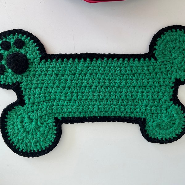 Crochet PATTERN - Dog Bone Pet Placemat, Dog Mat With Paw Print, Pet ...