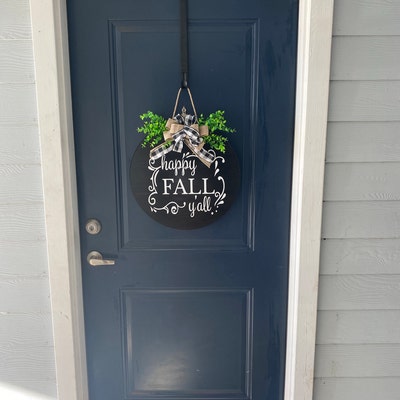 Door Hanger Happy Fall Sign Front Door Decor Wood Door - Etsy