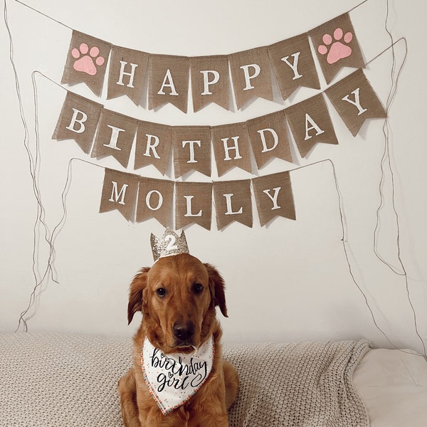 Happy Birthday Paw Print Burlap Banner, Pet Happy Birthday Dog ...