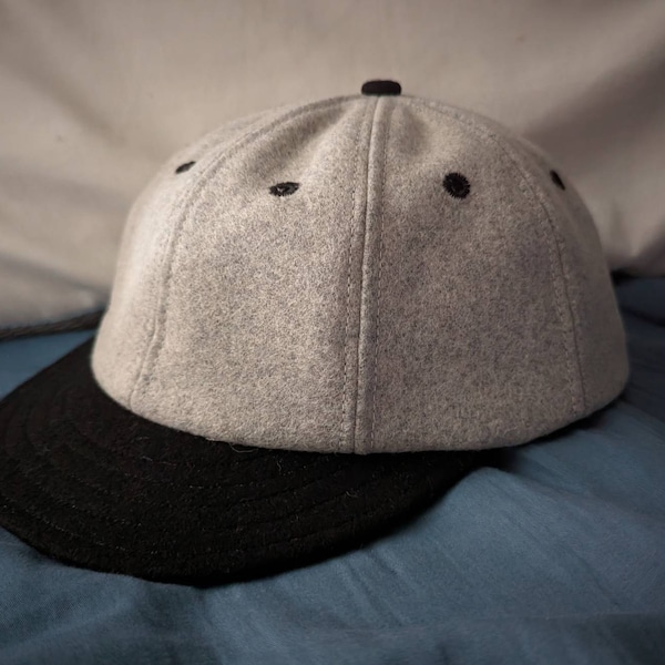 Light Grey Melton Wool 8 Panel Baseball Cap With Navy Soutache, Eyelets ...