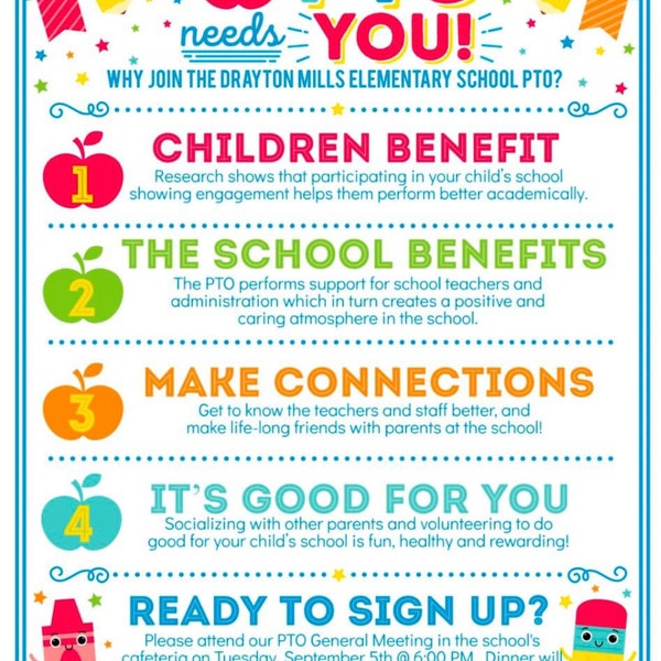 PTO PTA Recruitment Flyer School Fundraiser Event Volunteer PTA ...