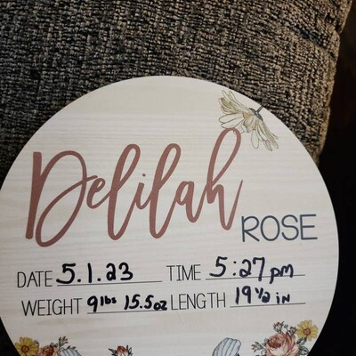 Floral Birth Stat Sign Birth Announcement Plaque Baby Name - Etsy