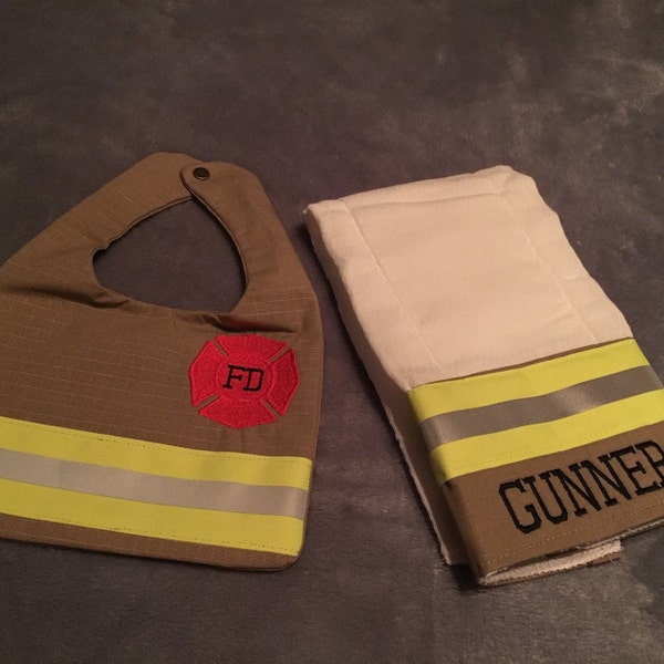 Personalized Firefighter Baby Bib and Burp Cloth Set, Fireman Baby ...