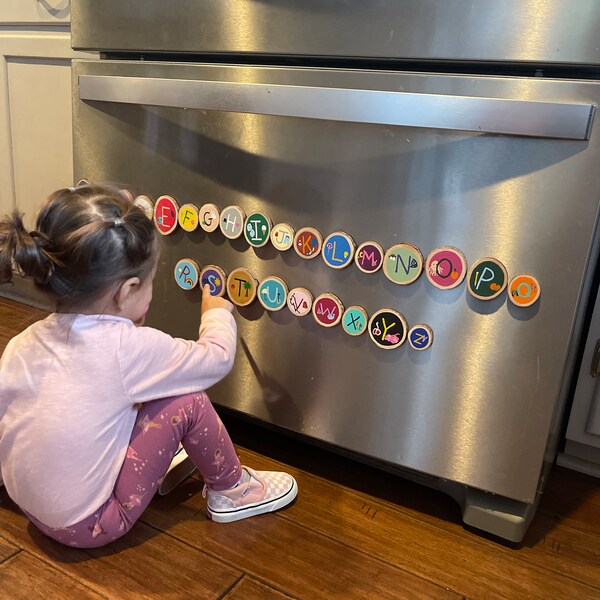 Wooden Alphabet Magnets, ABC Refrigerator Magnets for Kids, Cute ...
