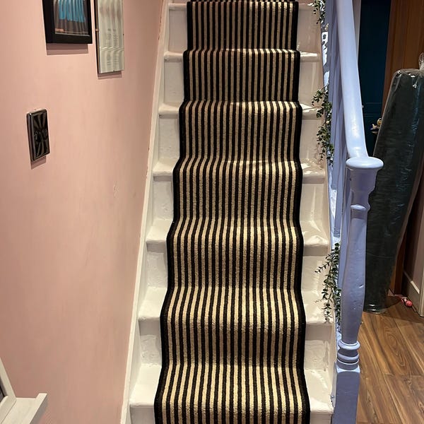 Herringbone Java Stair Runner With 100 % Cotton Black Border - Etsy UK