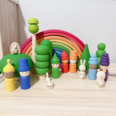 Multicultural Wooden Peg Dolls, Waldorf Family Peg Doll, Little People ...