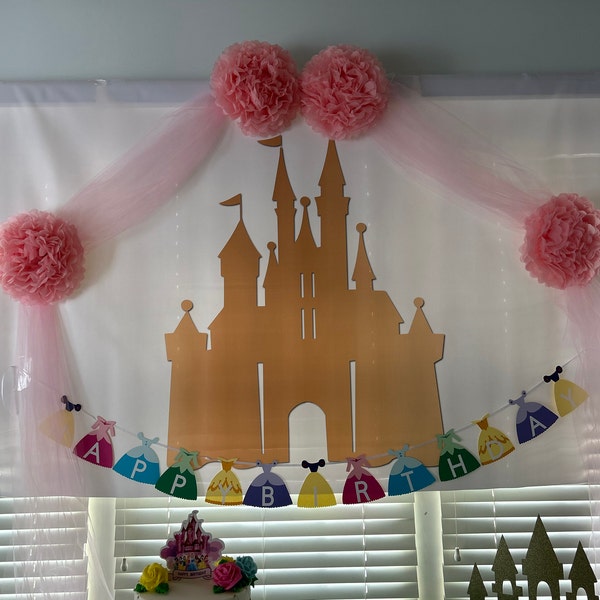 PRINCESS CASTLE Birthday Backdrop - Party Backdrop - Party Banner ...