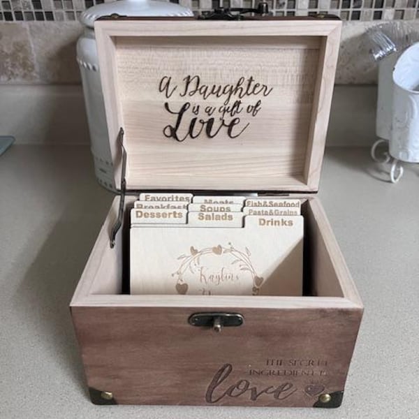 Personalized Recipe Box Engraved Family Recipe Box and Recipe Dividers ...