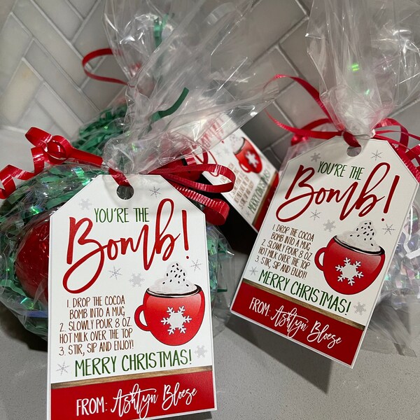 Christmas Gift Tags, Hot Cocoa Bomb, Hot Chocolate Recipe Tag Holiday ...