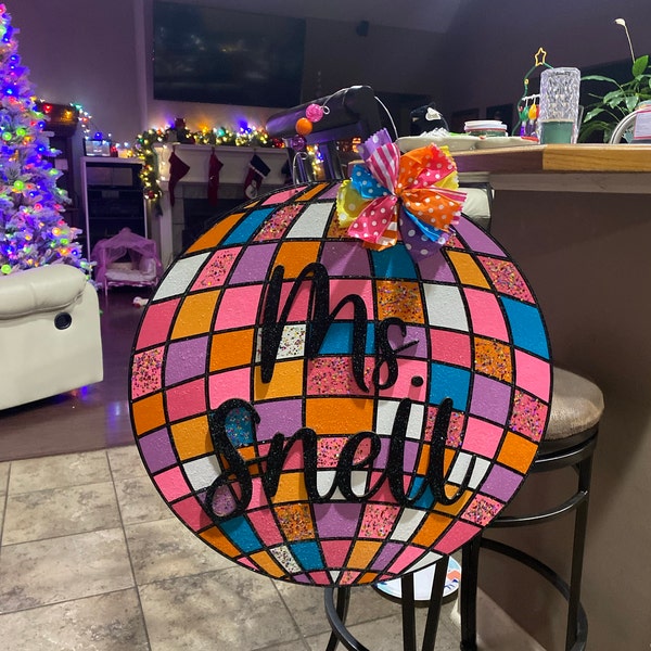 Welcome Mirrorball, Disco Ball, Wood Cut Out, Doorhanger, Handpainted ...