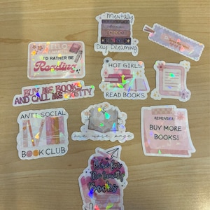Pink Bookish Holographic Sticker Bundle Bookish Kindle Stickers Book ...